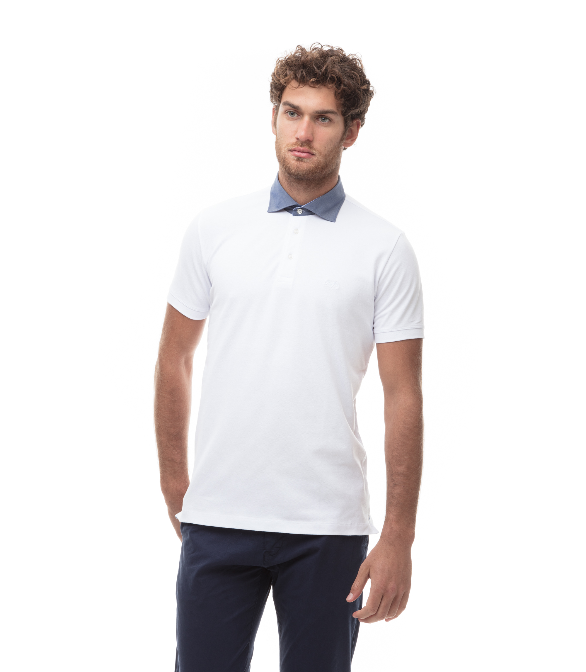 Polo bianca in cotone con collo a contrasto | Valerio 1966
